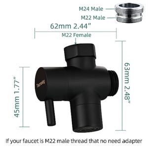 Tecmolog Brass Faucet Diverter Valve with Aerator and M22 to M24 Male Threaded Adapter, Black Faucet Splitter 3 Way Sink Diverter for Faucet, SBA021CB