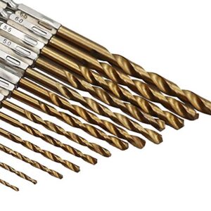 Hex-Shank Drill Bit Set, HSS Titanium Coated Twist Drill Bits Set Hex Shank High Speed Steel Drill Bit for Metal Wood Plastic Aluminum Thin Iron, Quick Change Regular Drilling Tools 13Pcs