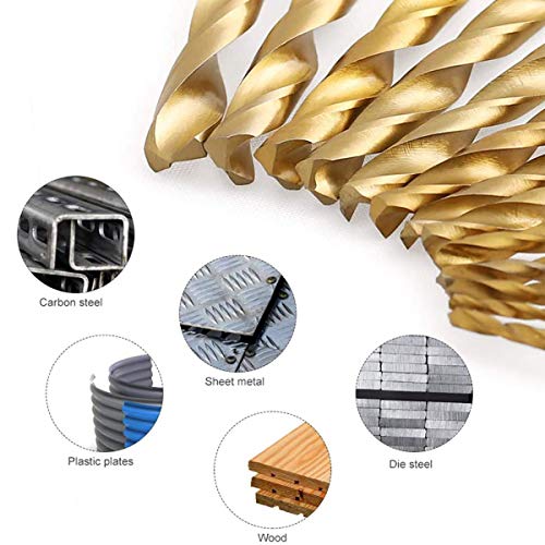 Hex-Shank Drill Bit Set, HSS Titanium Coated Twist Drill Bits Set Hex Shank High Speed Steel Drill Bit for Metal Wood Plastic Aluminum Thin Iron, Quick Change Regular Drilling Tools 13Pcs