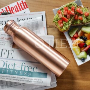 Otiem Copper Water Bottle 2 Pack I Copper Bottle Bundle I 1 Sleek Copper Water Bottle for Drinking plus 1 Hammered Copper Water Bottle Ayurvedic I Extra Large 32oz Copper Vessel for Drinking Water