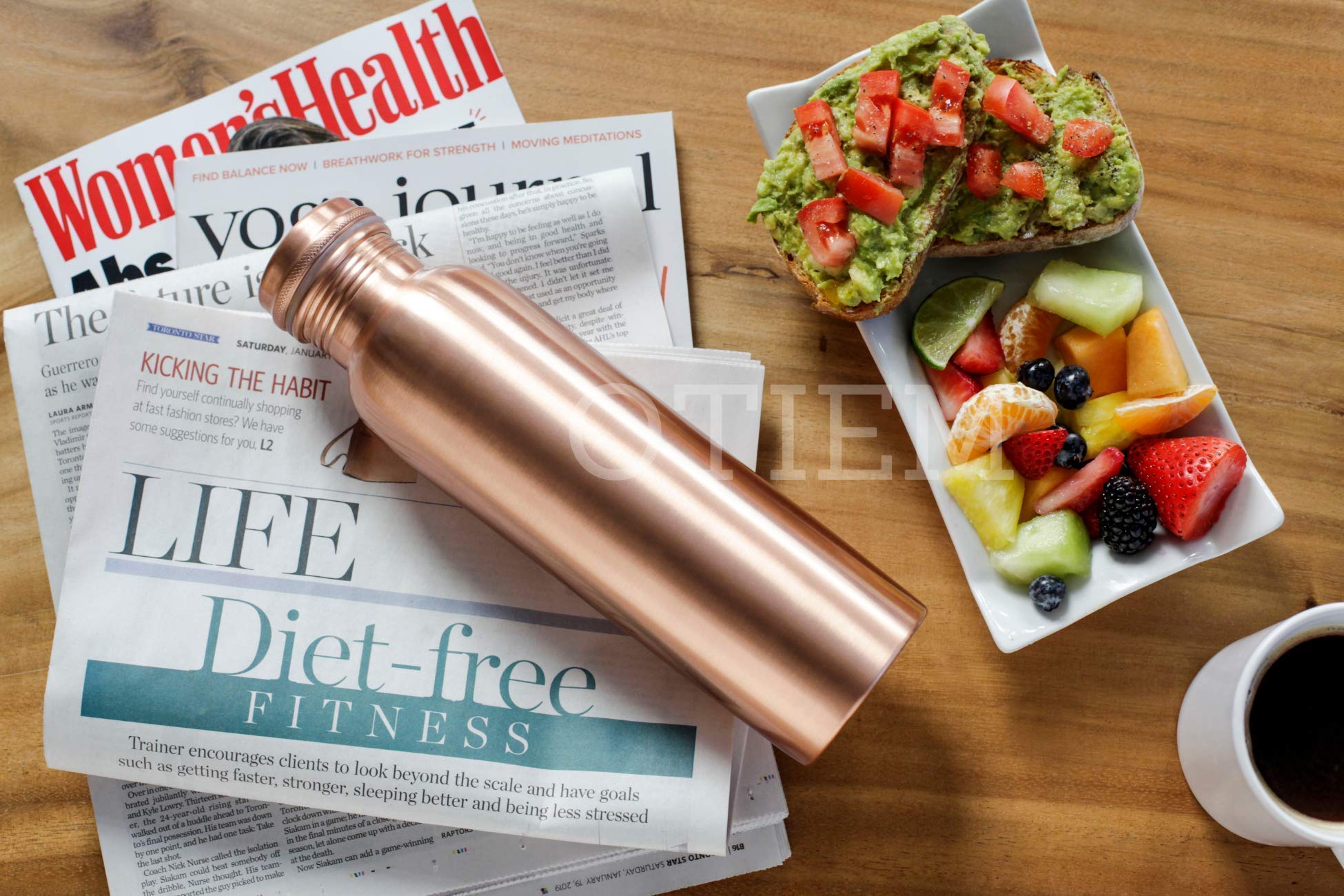 Otiem Copper Water Bottle 2 Pack I Copper Bottle Bundle I 1 Sleek Copper Water Bottle for Drinking plus 1 Hammered Copper Water Bottle Ayurvedic I Extra Large 32oz Copper Vessel for Drinking Water