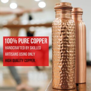 Otiem Copper Water Bottle 2 Pack I Copper Bottle Bundle I 1 Sleek Copper Water Bottle for Drinking plus 1 Hammered Copper Water Bottle Ayurvedic I Extra Large 32oz Copper Vessel for Drinking Water