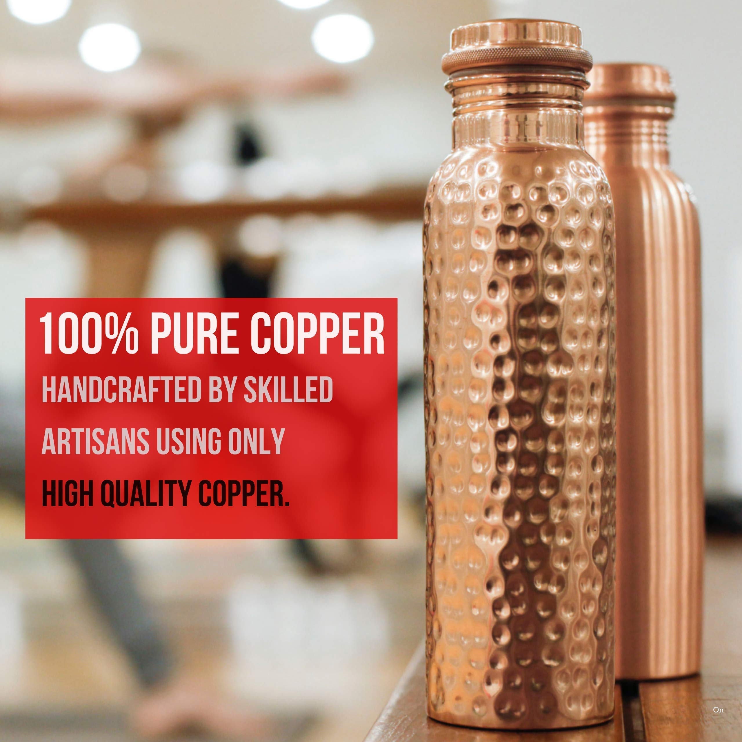 Otiem Copper Water Bottle 2 Pack I Copper Bottle Bundle I 1 Sleek Copper Water Bottle for Drinking plus 1 Hammered Copper Water Bottle Ayurvedic I Extra Large 32oz Copper Vessel for Drinking Water