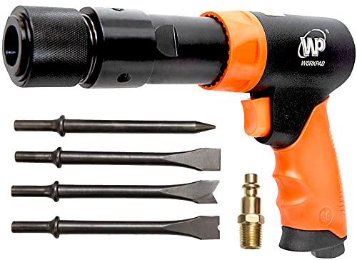 WORKPAD 190mm Long Barrel Air Hammer with Quick Change Chisel Retainer and 4-Piece Chisels Set, Pneumatic Tools