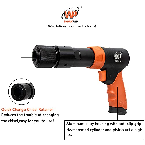 WORKPAD 190mm Long Barrel Air Hammer with Quick Change Chisel Retainer and 4-Piece Chisels Set, Pneumatic Tools