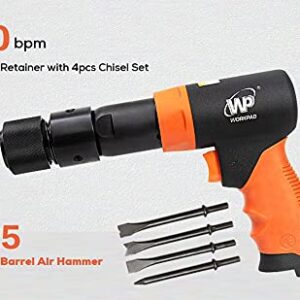 WORKPAD 190mm Long Barrel Air Hammer with Quick Change Chisel Retainer and 4-Piece Chisels Set, Pneumatic Tools