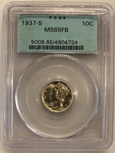 1937 s mercury dimes dime ms65fb pcgs