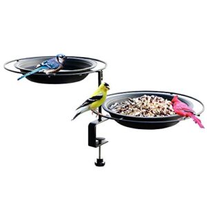 solution4patio expert in garden creation urban apartment deck rail bird feeder & bird bath, balcony platform removable metal tray 8" dia, not blowing away, adjustable clamp bracket #g-b124a00-us