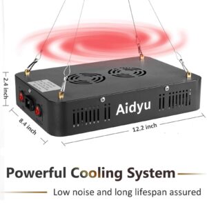 Aidyu 1000W LED Grow Light, Full Spectrum Growing Lamps for Indoor Hydroponic Greenhouse Plants with Veg and Bloom Switch, Dual Chips, UV & IR, Adjustable Rope Hanger