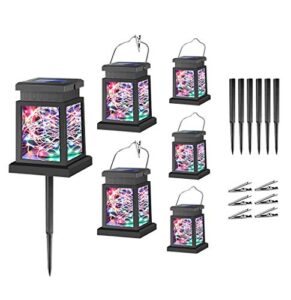 6 pack solar lanterns lights multicolor outdoor hanging - vintage design waterproof led solar lights - solar string fairy lights for patio, yard, outside or landscape decoration.