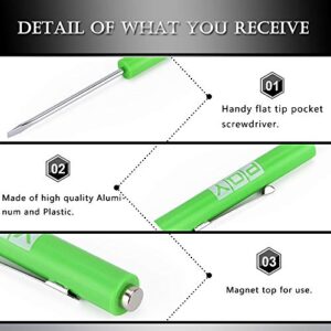 PQY Pocket Magnetic Screwdriver Slotted Head With Magnet Top + Mini Pry Bar Set Green