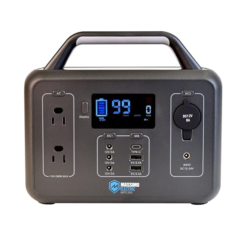 Portable Power Station | Massimo Back up Battery with Built-in AC/DC/USB Outlets | CPAP Power Supply, Solar Generator(Solar Panel Not Included) (300W)