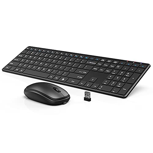 Rechargeable Wireless WisFox Ultra Slim Computer Keyboard Mouse Combo, Full Size Silent Keyboard and Mouse for Laptop, Computer and Desktop, Surface, Mac and Windows 10/8/7