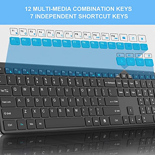 Rechargeable Wireless WisFox Ultra Slim Computer Keyboard Mouse Combo, Full Size Silent Keyboard and Mouse for Laptop, Computer and Desktop, Surface, Mac and Windows 10/8/7