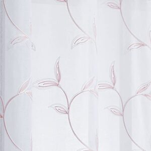 LINENZONE Sheer White Patio Door Curtain for Sliding Door with Blush Pink Leaf Embroidery. Extra Wide Curtains for Patio Doors, Glass Door Curtains, or Balcony Curtains. (Maria 102 x 84 Blush)