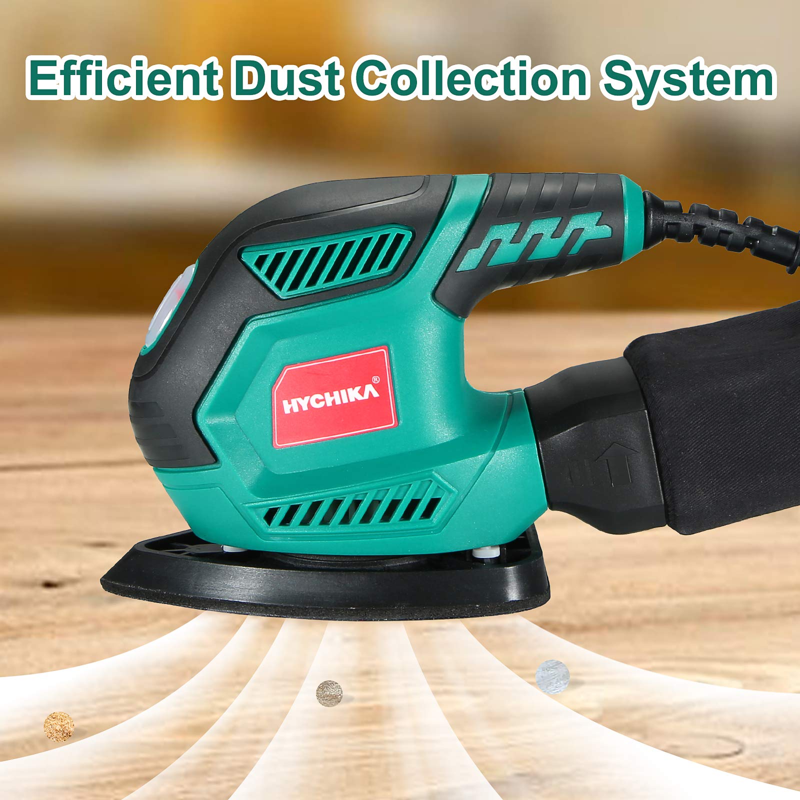 HYCHIKA Detail Sander, 14,000 OPM Compact Electric Sander Tool with 12 Pcs Sandpapers,Efficiency Dust Collection System,Suitable for Tight Spaces Sanding,Polishing,Removing Paint in Home Decoration