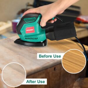 HYCHIKA Detail Sander, 14,000 OPM Compact Electric Sander Tool with 12 Pcs Sandpapers,Efficiency Dust Collection System,Suitable for Tight Spaces Sanding,Polishing,Removing Paint in Home Decoration