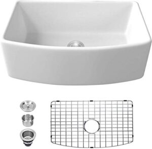 30 white farmhouse sink - logmey 30 inch kitchen sink arch edge curved ceramic fireclay apron front single bowl farm sink