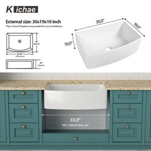 30 Farmhouse Kitchen Sink Curved Apron - Kichae 30 Inch Farmhouse Kitchen Sink Apron Front White Fireclay Ceramic Porcelain Single Bowl Kitchen Sink with Accessories