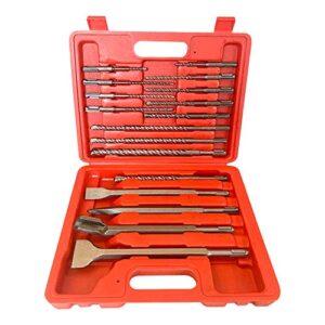 sharcreatives 17 pieces sds plus rotary hammer drill bits set & chisels with storage case for drilling concrete, masonry, bricks and stone