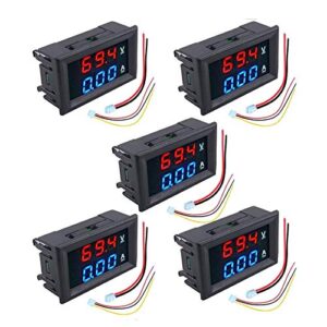 diymore 5pcs 0.28" volt amp meter digital voltmeter ammeter dc 100v 10a waterproof dual display current voltage meter mini ammeter voltmeter 3 bits dual led display panel(red-blue)