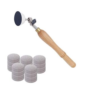 bowl sander, sanding tool for woodworking, with 2 inch hook and loop sanding pu pad and 11.8 inch long hardwood handle, total 50 pcs sandpaper discs in grits 80/120/150/180/240