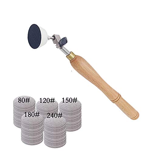 Bowl Sander, Sanding Tool for Woodworking, With 2 Inch Hook and Loop Sanding PU Pad and 11.8 Inch Long Hardwood Handle, Total 50 Pcs Sandpaper Discs in Grits 80/120/150/180/240