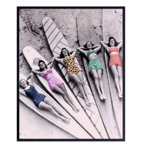 surf wall decor - vintage retro beach wall decor - coastal ocean wall art for bathroom, bedroom, living room, beach house - room decor, home decorations or gift for women, sea lovers - 8x10 poster