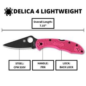 Spyderco Delica 4 Lightweight Knife with CPM S30V Premium Black Steel Blade and Brilliant Pink FRN Handle - PlainEdge - C11FPPNS30V