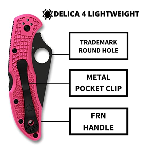 Spyderco Delica 4 Lightweight Knife with CPM S30V Premium Black Steel Blade and Brilliant Pink FRN Handle - PlainEdge - C11FPPNS30V