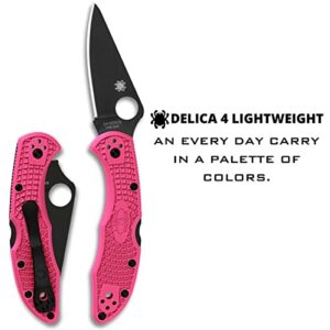 Spyderco Delica 4 Lightweight Knife with CPM S30V Premium Black Steel Blade and Brilliant Pink FRN Handle - PlainEdge - C11FPPNS30V