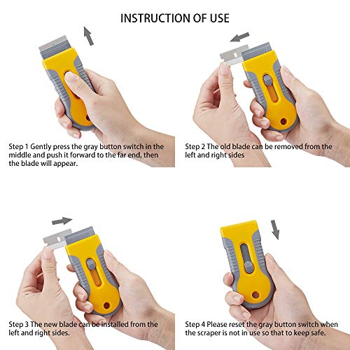 Razor Blade Scrape with 15pcs Extra Blades, Scraper Tool, Razor Blade Retractable, Paint Stripping Tool, Cleaning Tool for Removing Labels, Stickers, Decals, Paint from Glass and Stovetop-WEGAZ