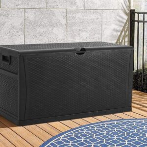 Omelaza 120 Gallon Outdoor Large Deck Storage Box, Patio Resin Deck Storage Container, Store Cushion Toys and Sundry Thing(Black)