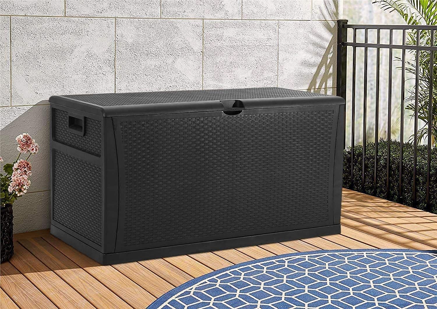 Omelaza 120 Gallon Outdoor Large Deck Storage Box, Patio Resin Deck Storage Container, Store Cushion Toys and Sundry Thing(Black)