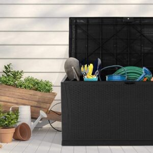 Omelaza 120 Gallon Outdoor Large Deck Storage Box, Patio Resin Deck Storage Container, Store Cushion Toys and Sundry Thing(Black)