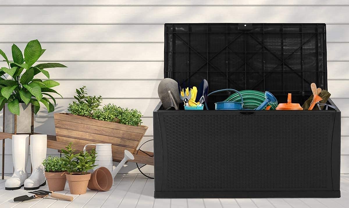 Omelaza 120 Gallon Outdoor Large Deck Storage Box, Patio Resin Deck Storage Container, Store Cushion Toys and Sundry Thing(Black)