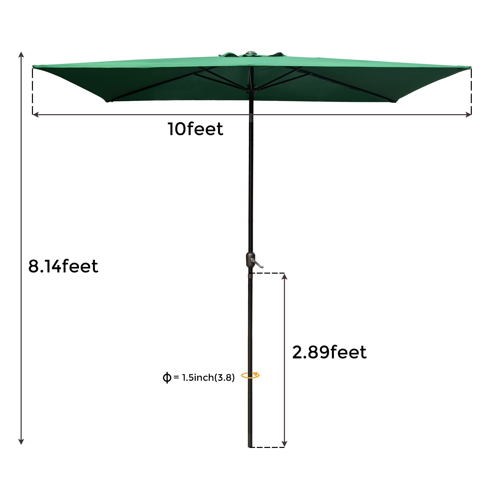 ASTEROUTDOOR Rectangular Patio Umbrella Outdoor Umbrella Market Table Umbrellas with Push Button Tilt, Crank and 6 Sturdy Ribs for Lawn, Garden, Deck, Backyard & Pool, 6.5 x 10ft, Beige