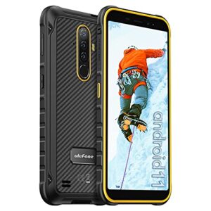 ulefone armor x8 rugged phones unlocked, 4gb + 64gb, android 11, 5.7 inch rugged smartphone, 13mp triple rear camera, 5080mah big battery, dual 4g, type c, gps, nfc, us version - orange