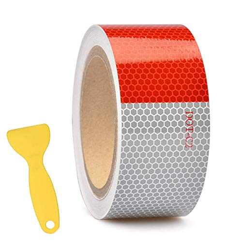 RVMATE 2 Inch x 30 Feet DOT Trailer Reflective Tape, Waterproof, Highly Visible Red & White Tape for Trailers, Outdoor Cars, Trucks