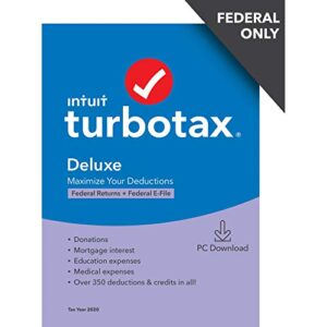 [old version] turbotax deluxe 2020 desktop tax software, federal returns only + federal e-file [amazon exclusive] [pc download]