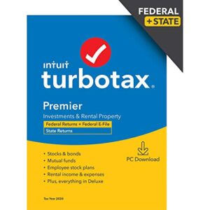 [old version] turbotax premier 2020 desktop tax software, federal and state returns + federal e-file [amazon exclusive] [pc download]