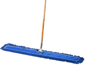 tidy tools commercial dust mop & floor sweeper, 48 in. dust mop for hardwood floors, reusable dust mop head, wooden broom handle, industrial dry mop for floor cleaning & janitorial supplies, blue