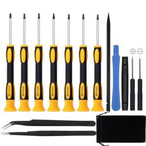 15 in 1 torx screwdriver set with t3 t4 t5 t6 t8 t10 security torx screwdriver and esd tweezers, magnetic screwdrivers precision repair kit for xbox, iphone, ps4, macbook, watch, electronics