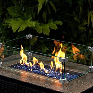 GASPRO 2 Pieces Fire Pit Accessories - 17.5" Square Fire Pit Glass Wind Guard and 20LB Reflective Cobalt Blue Fire Glass