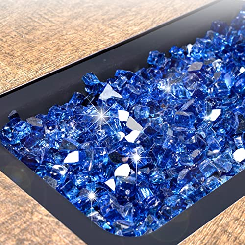 GASPRO 2 Pieces Fire Pit Accessories - 17.5" Square Fire Pit Glass Wind Guard and 20LB Reflective Cobalt Blue Fire Glass