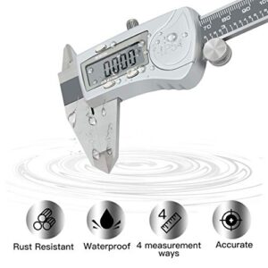 EaseBuy IP54 Waterproof Digital Caliper 6 inch, Stainless Steel Electronic Vernier Calipers, Millimeter Inch Conversion, 0.0005"/0.01mm Resolution Accurate Measuring Tool