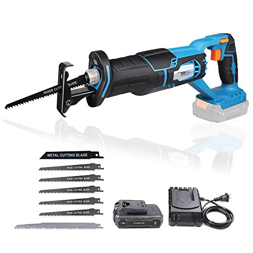 NEWONE 20V Reciprocating Saw zall saw cut-off tool with 2.5A Charger,LED working light, Tool-Free Blade Change, 7pcs Saw Blades for cutting metal wood frozen bone, 2.0AH Battery