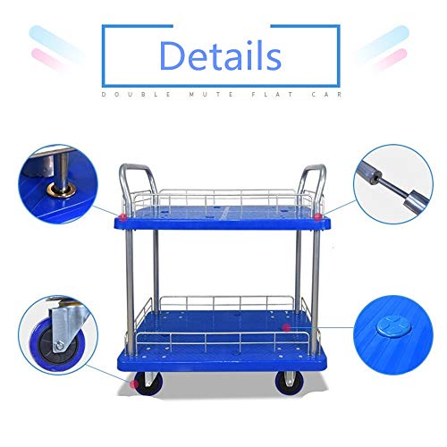 Portable Folding Handcart Double-Layer Trolley Three-Layer Flatbed Double Handrail with Guardrail Large Trolley Bearing Capacity About 600 Kg Multi Function Folding Handcart