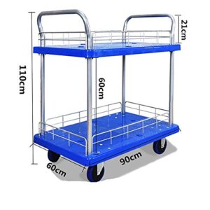 Portable Folding Handcart Double-Layer Trolley Three-Layer Flatbed Double Handrail with Guardrail Large Trolley Bearing Capacity About 600 Kg Multi Function Folding Handcart