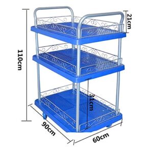 Portable Folding Handcart Double-Layer Trolley Three-Layer Flatbed Double Handrail with Guardrail Large Trolley Bearing Capacity About 600 Kg Multi Function Folding Handcart